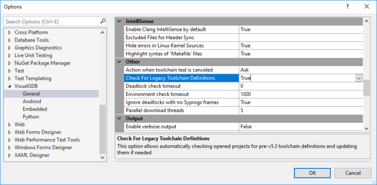 Explaining project format changes in VisualGDB 5.3 | Sysprogs